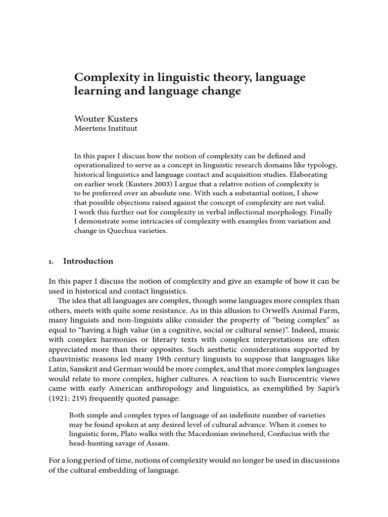 Kusters 2008 Complexity in Linguistic Theory, Language Learning and Language Change (Language ...