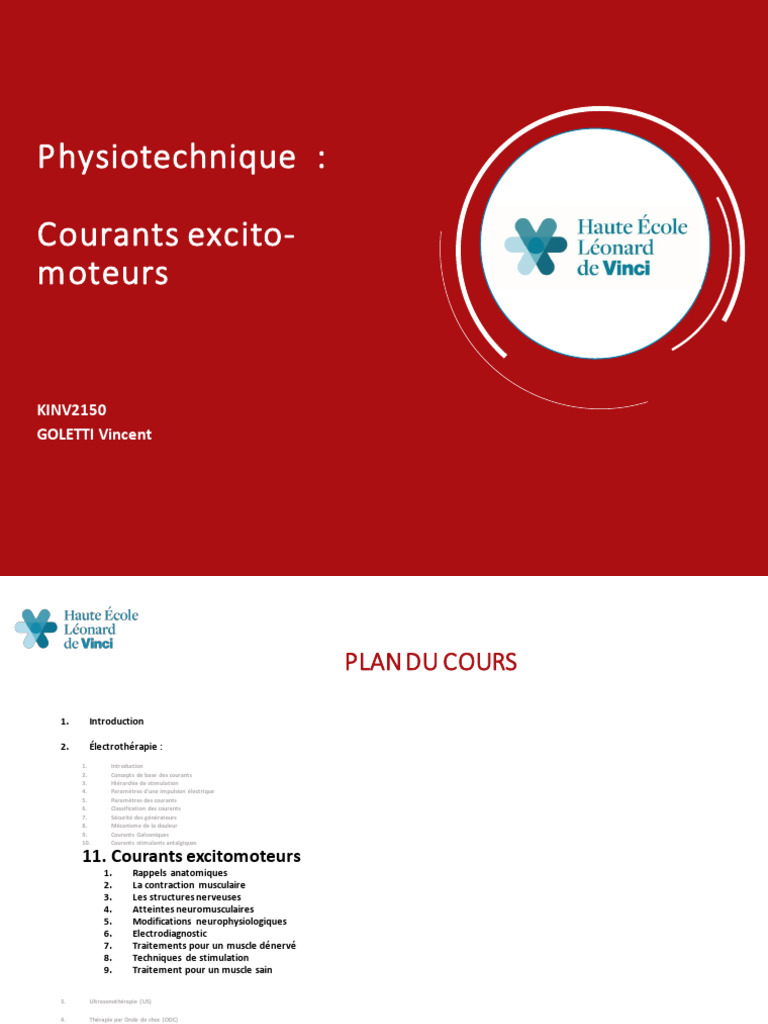 Physiotechnique - Cours 5 - Courants excito-moteurs – 2324 | PDF