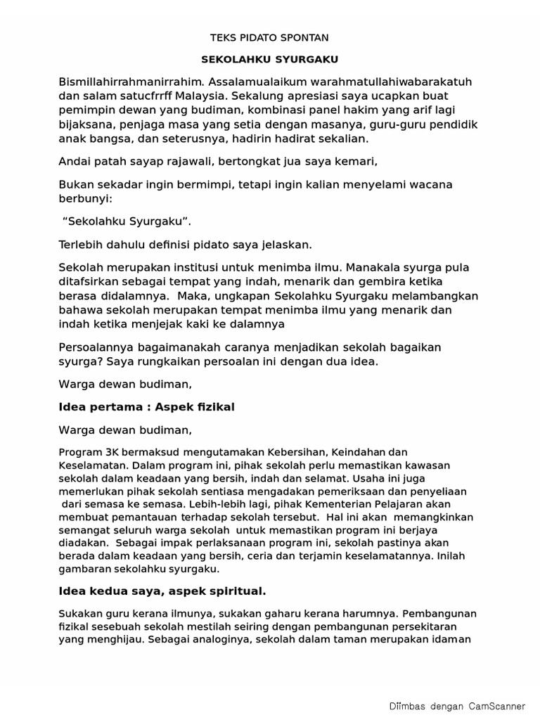 Teks Pidato SEKOLAHKU SYURGAKU | PDF