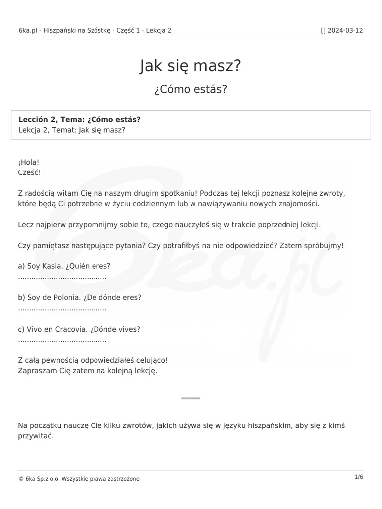 Lekcja 2 (6ka - PL) | PDF