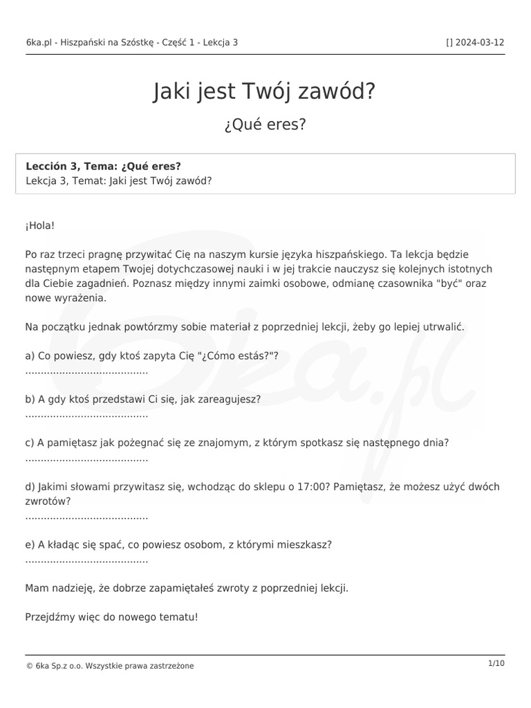 Lekcja 3 (6ka - PL) | PDF