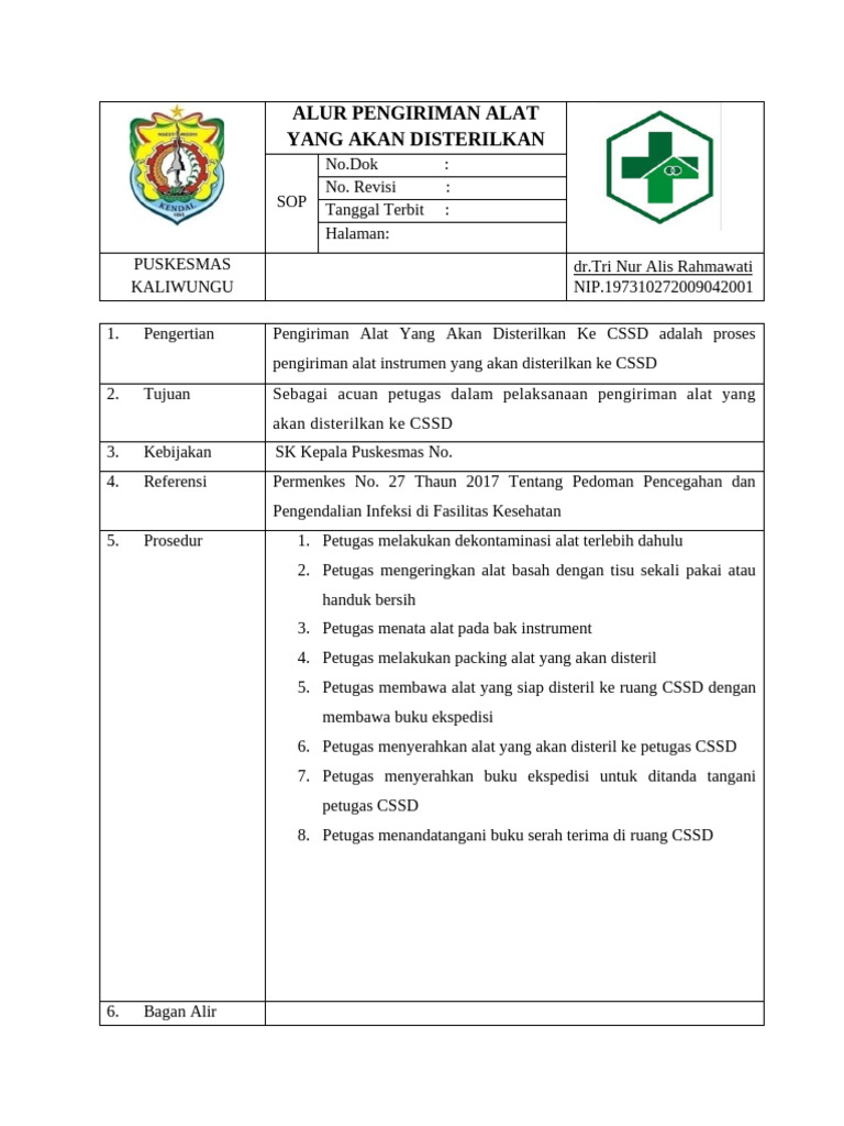 Sop Pengiriman Alat Ke CSSD Puskesmas Kaliwungu | PDF