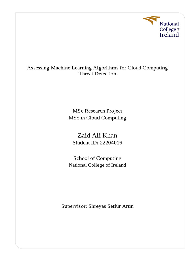 x22204016-MSc Research Project Report - ZAID | PDF | Machine Learning | Computers