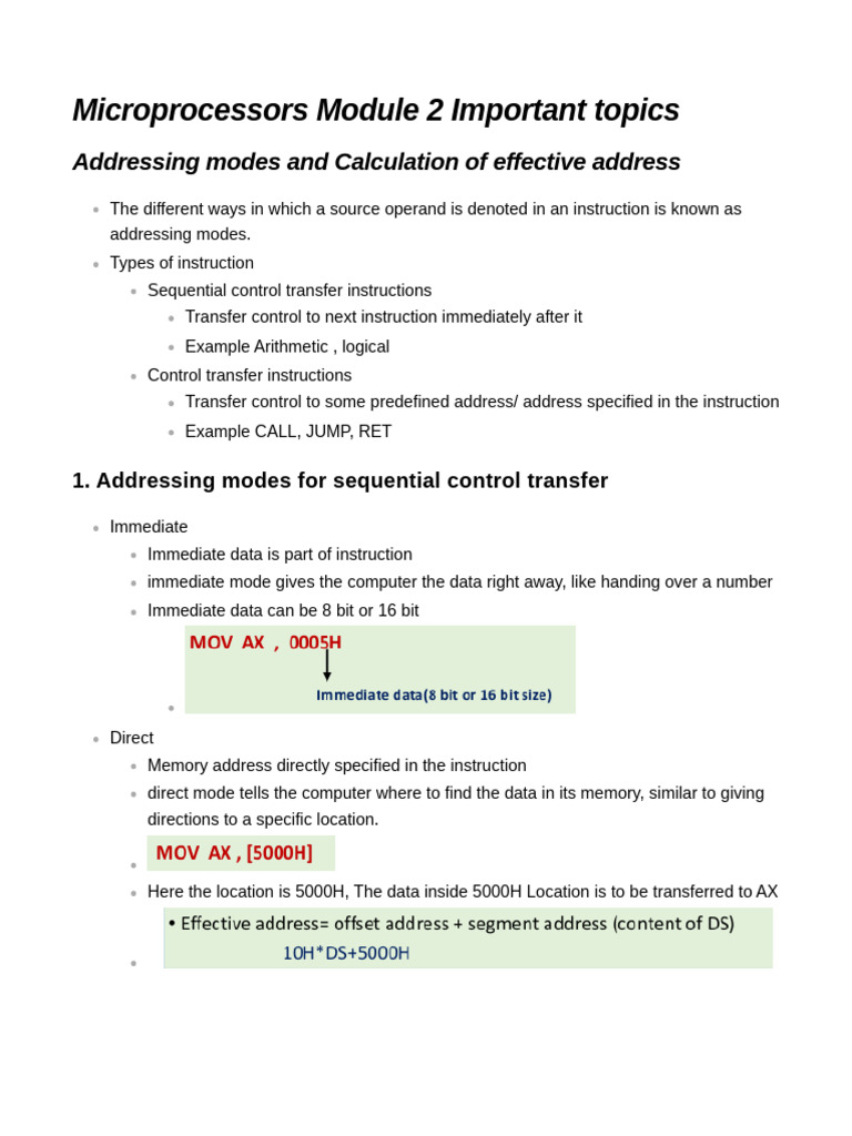 Microprocessors Module 2 Important Topics | PDF