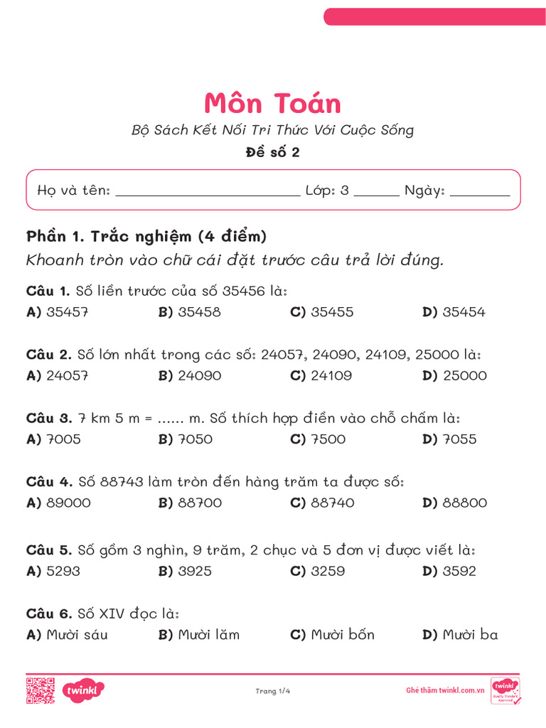 De Kiem Tra Giua Ki II So 2 Mon Toan Lop 3 Bo Sach Ket Noi Tri Thuc Voi Cuoc Song | PDF