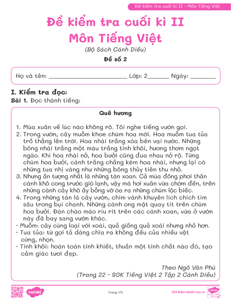 VT T 1710392720 de Kiem Tra Cuoi Ki II So 2 Mon Tieng Viet Lop 2 Bo Sach Canh Dieu Ver 2 | PDF