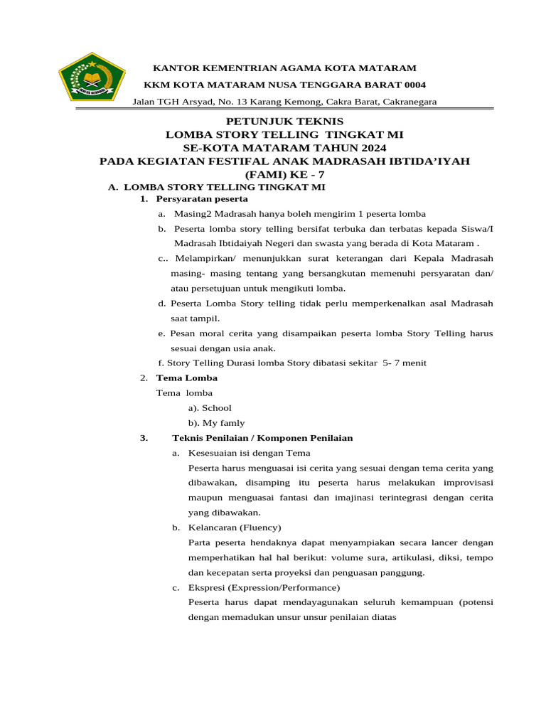 Juknis Story Telling Fami 7 | PDF