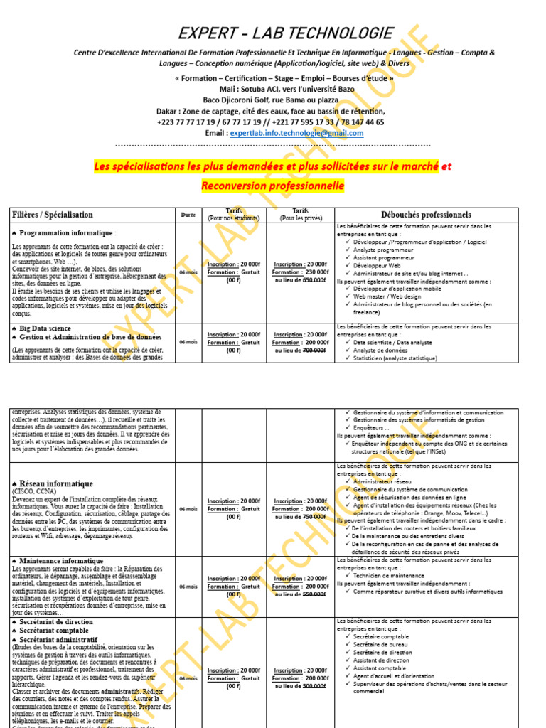 Fiche D'orientation Des Apprenants Pour Les Formations de ...