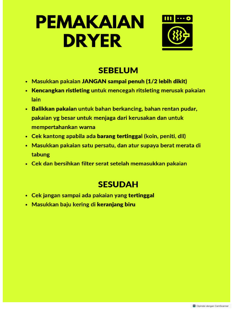 Panduan Pemakaian Dryer | PDF
