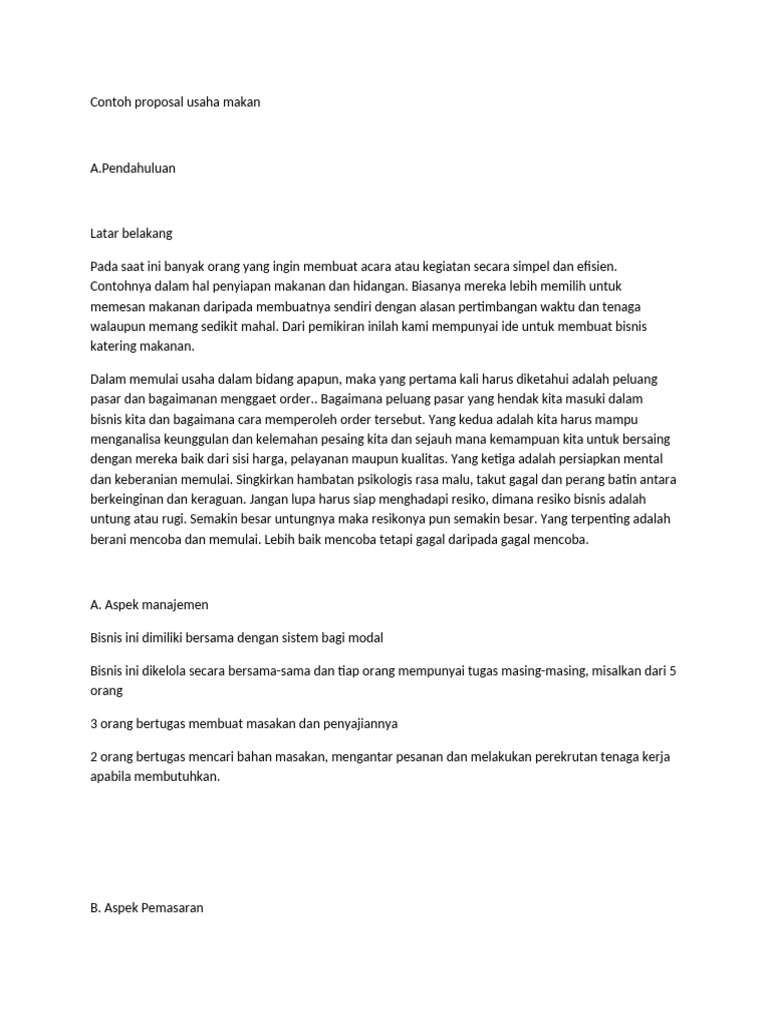 Contoh Proposal Usaha Makan | PDF