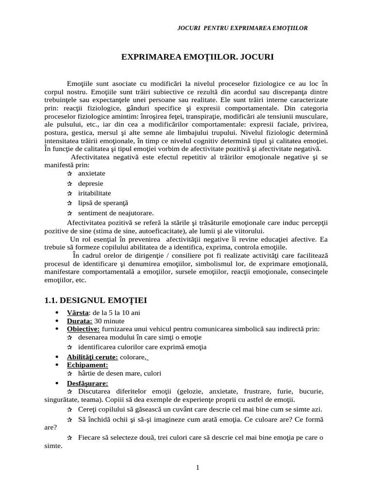 Exprimarea-Emotiilor. Activități. | PDF