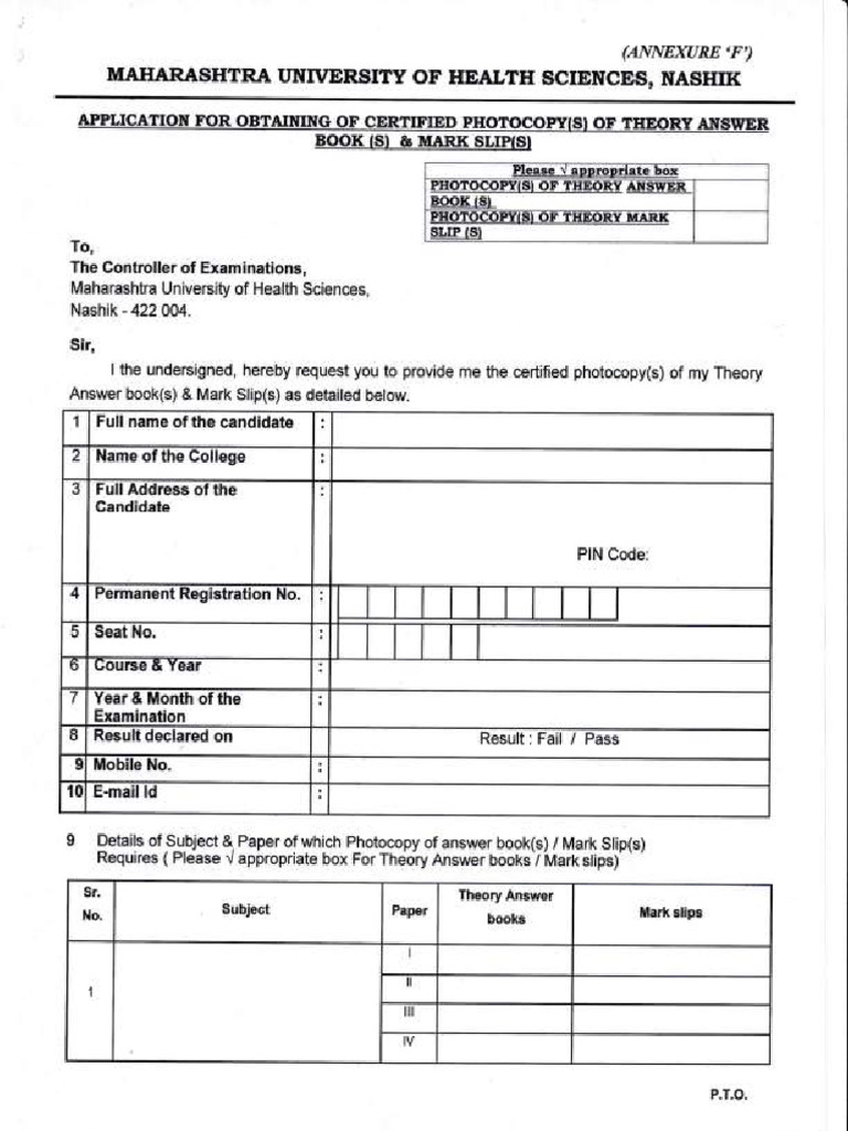 Obtaining Theory Answersheet Photocopy MUHS Form | PDF