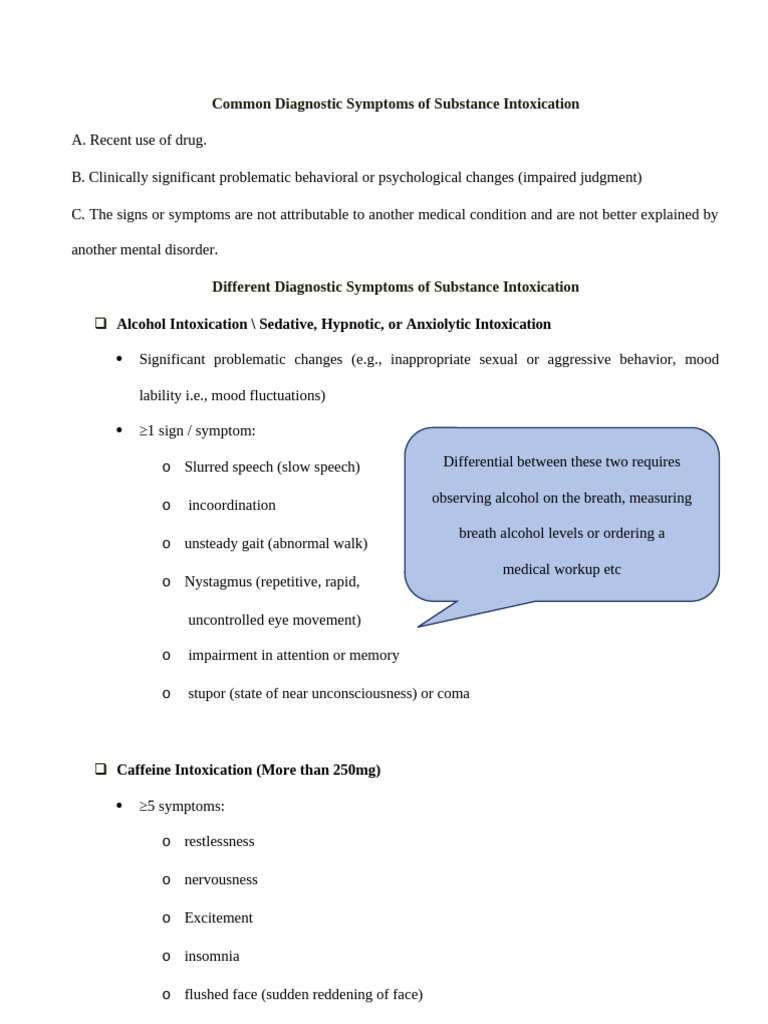 Common Diagnostic Symptoms of Substance Intoxication | PDF | Anxiety ...