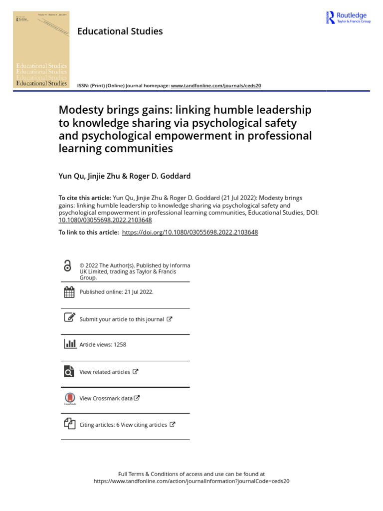 Humble Leadership and Knowledge Sharing | PDF | Career & Growth ...