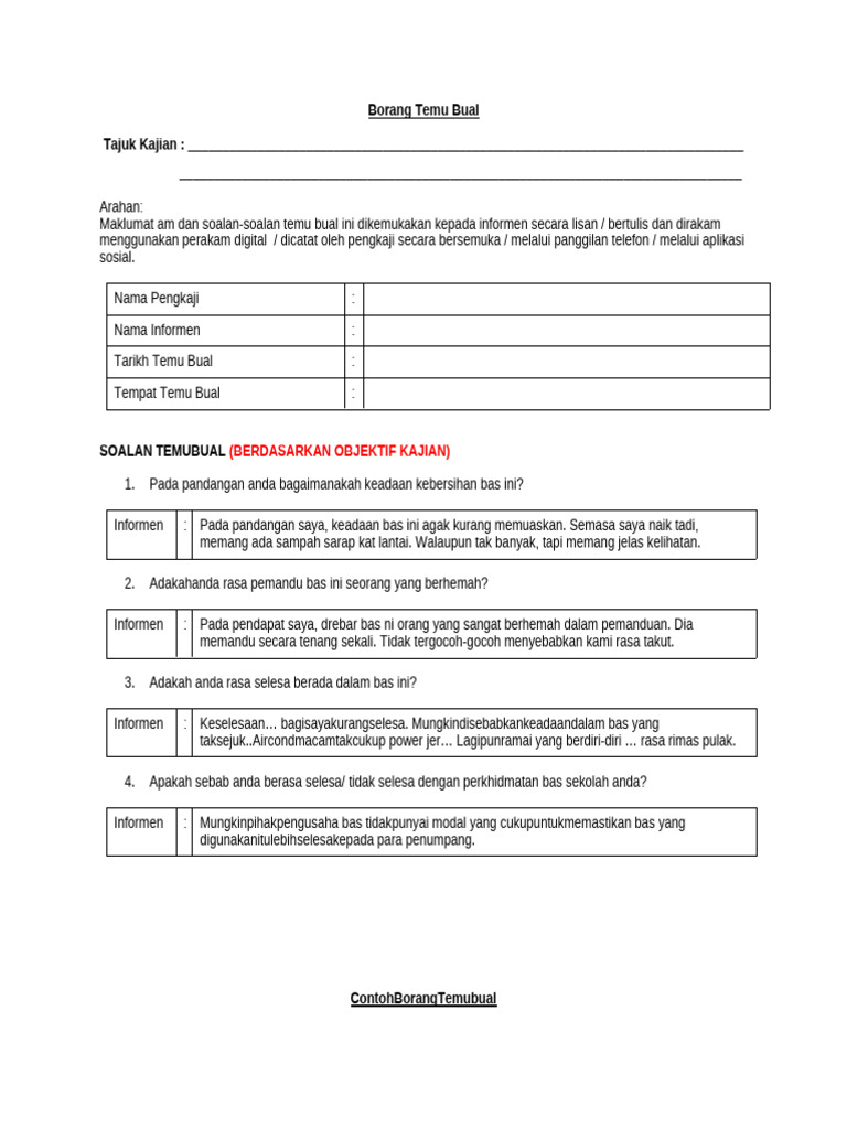 Borang Temubual | PDF