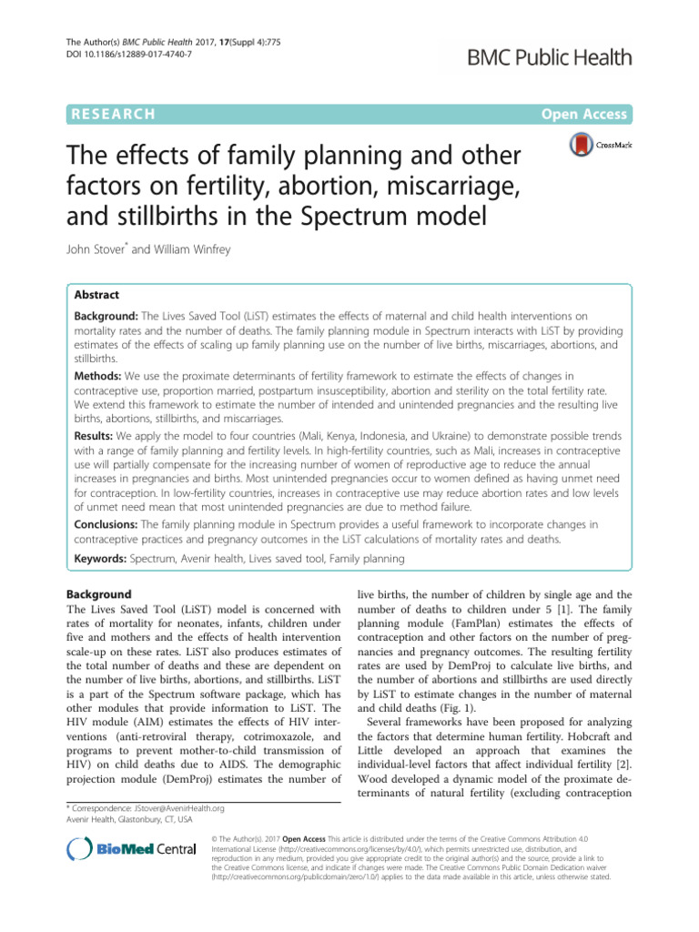 The Effects of Family Planning and Other Factors On Fertility, Abortion, Miscarriage, and ...