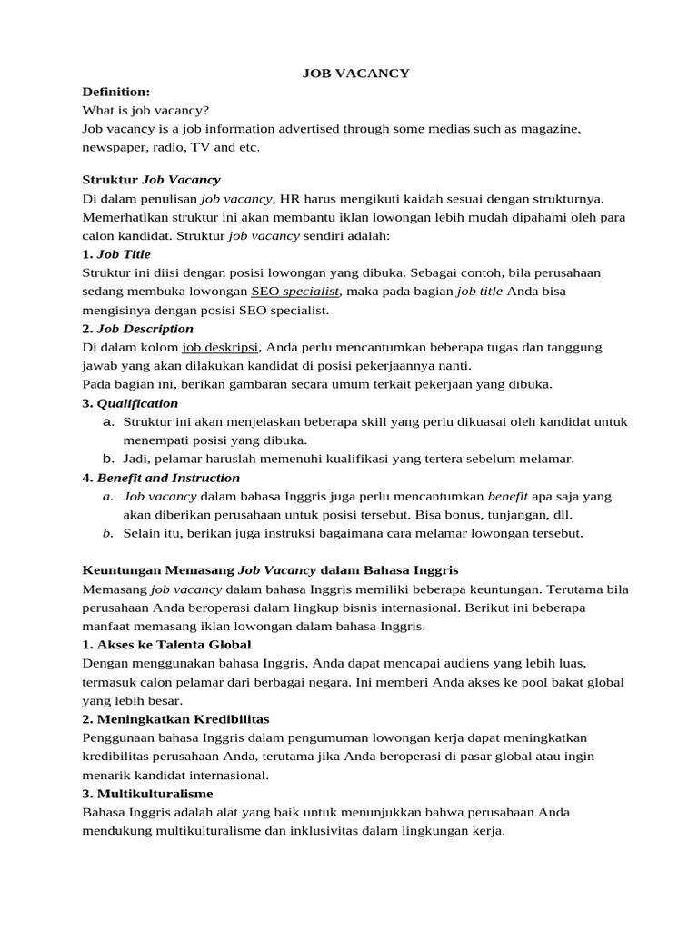 JOB VACANCY For Student | PDF
