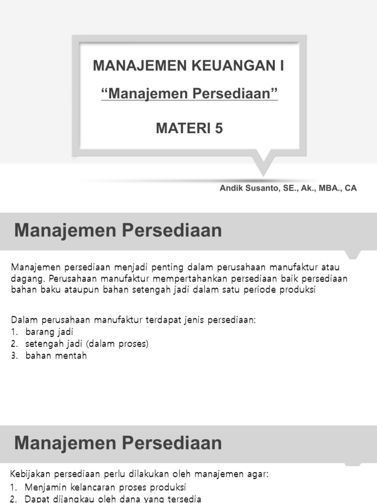 Manajemen Keuangan I -Manajemen Persediaan | PDF