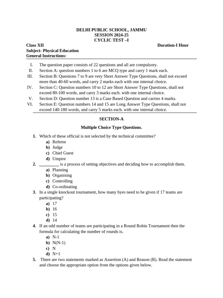 Cyclic Test 1 2024 | PDF