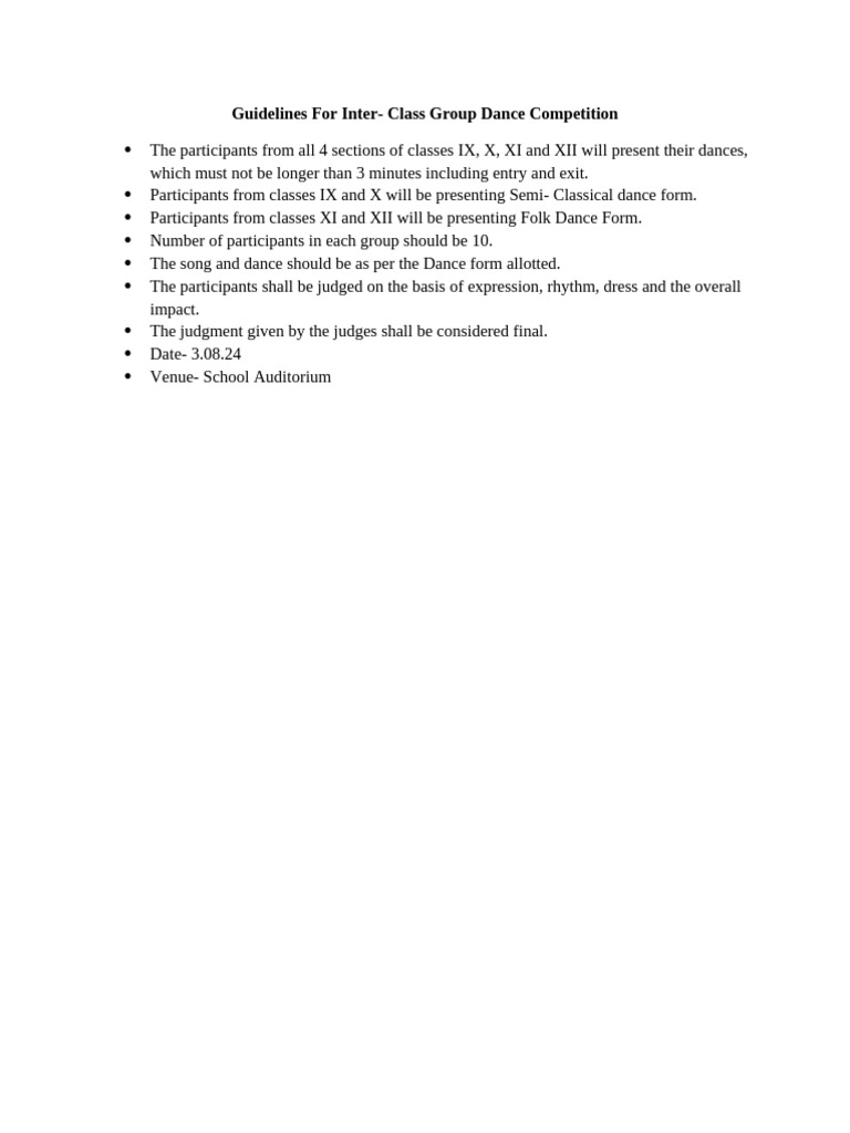 Guideline For Inter Class Dance Competition | PDF