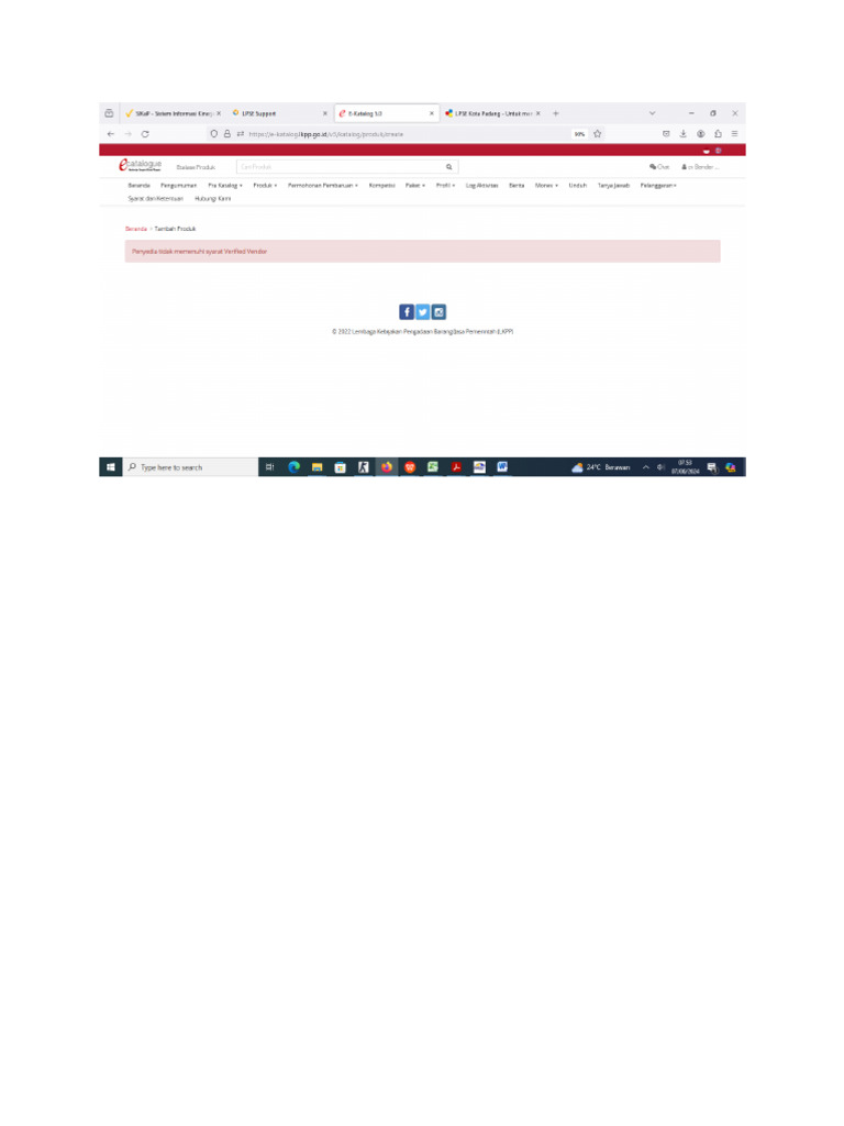 Penyedia Tidak Memenuhi Syarat Verified Vendor | PDF