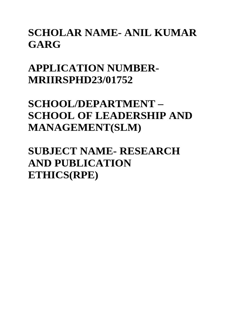 RPE Assignment Anil Kumar Garg Winter 2023 | PDF