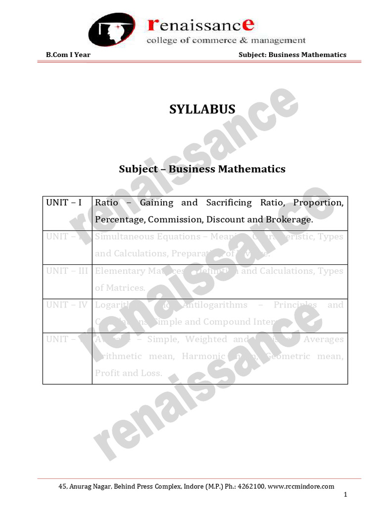 BCOM 1 Business Mathematics | PDF