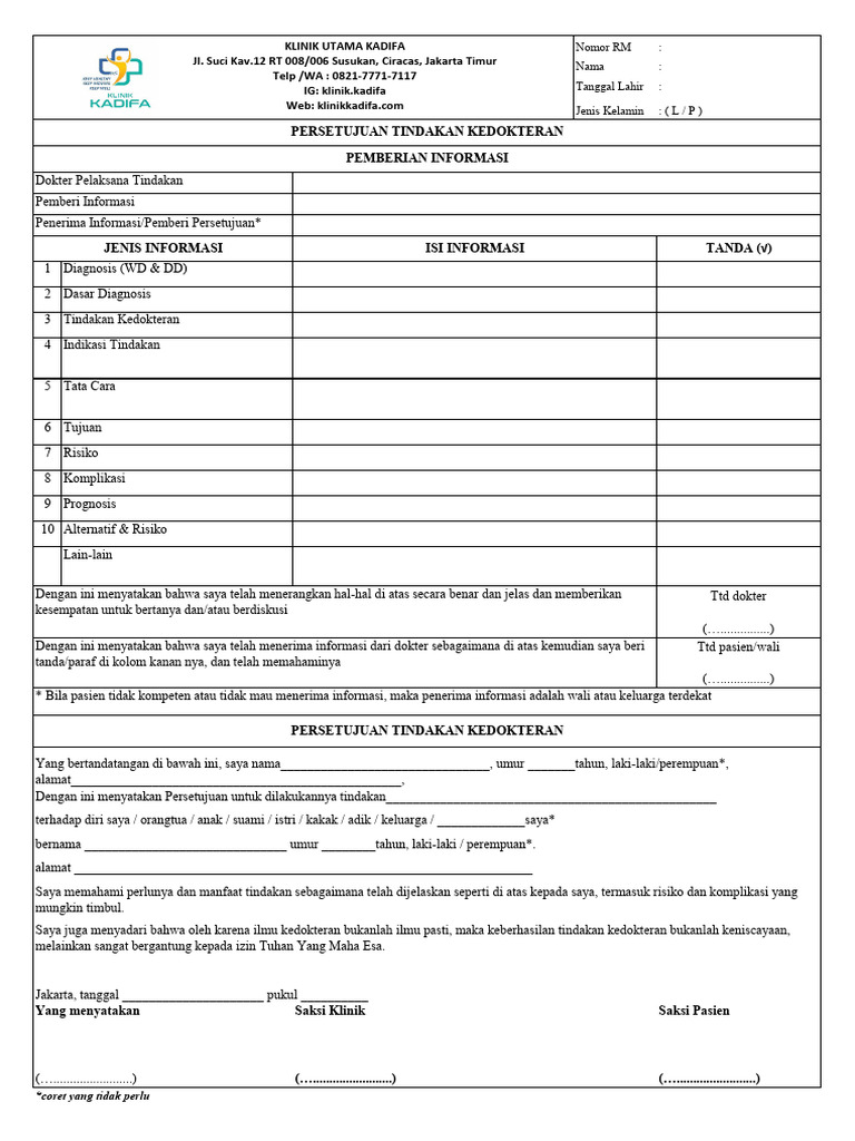 Form Persetujuan Tindakan Kedokteran | PDF