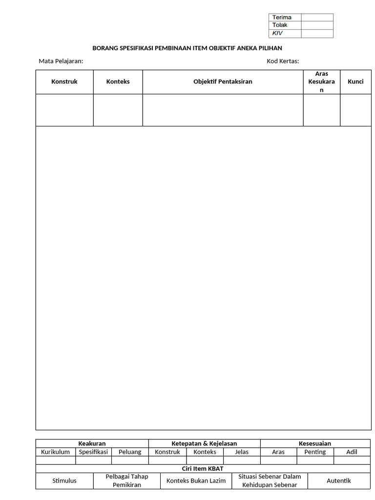 BORANG SPESIFIKASI PEMBINAAN ITEM Edited | PDF