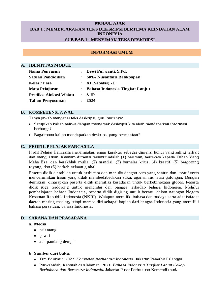 MODUL BINA TL 11 - Bab 1 - Membicarakan Teks Deksripsi Bertema ...