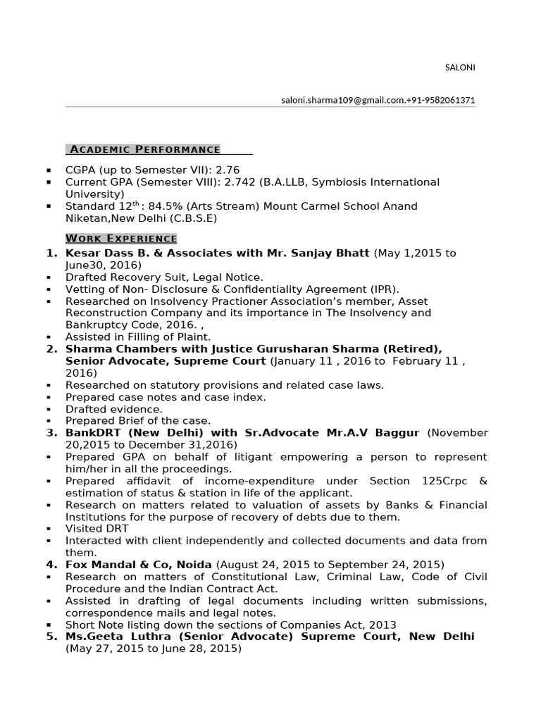 Cademic Erformance: Saloni | PDF