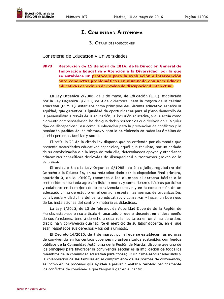 Protocolo Cond. Probl. Disc Int | PDF