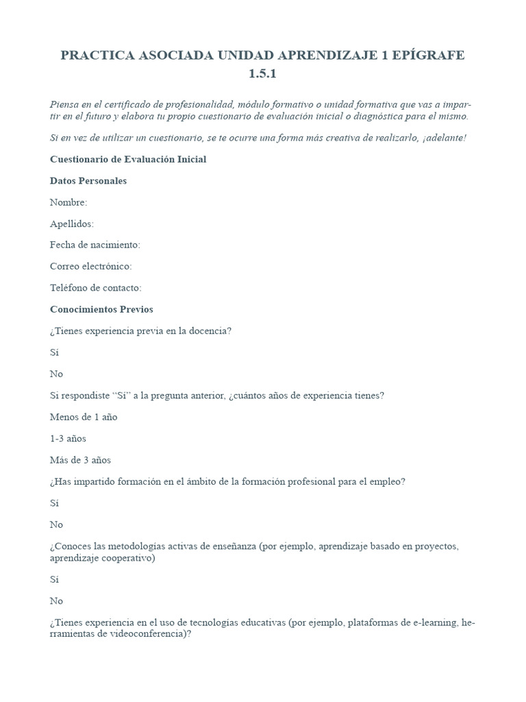 Practica Asociada Unidad Aprendizaje 1 Epígrafe 1.5.1 | PDF