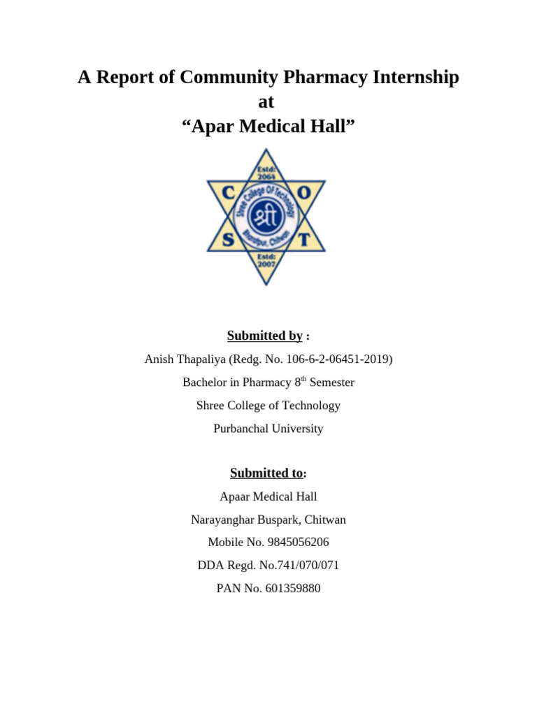 Intern Report of Community Pharmacy - Anish Thapaliya | PDF