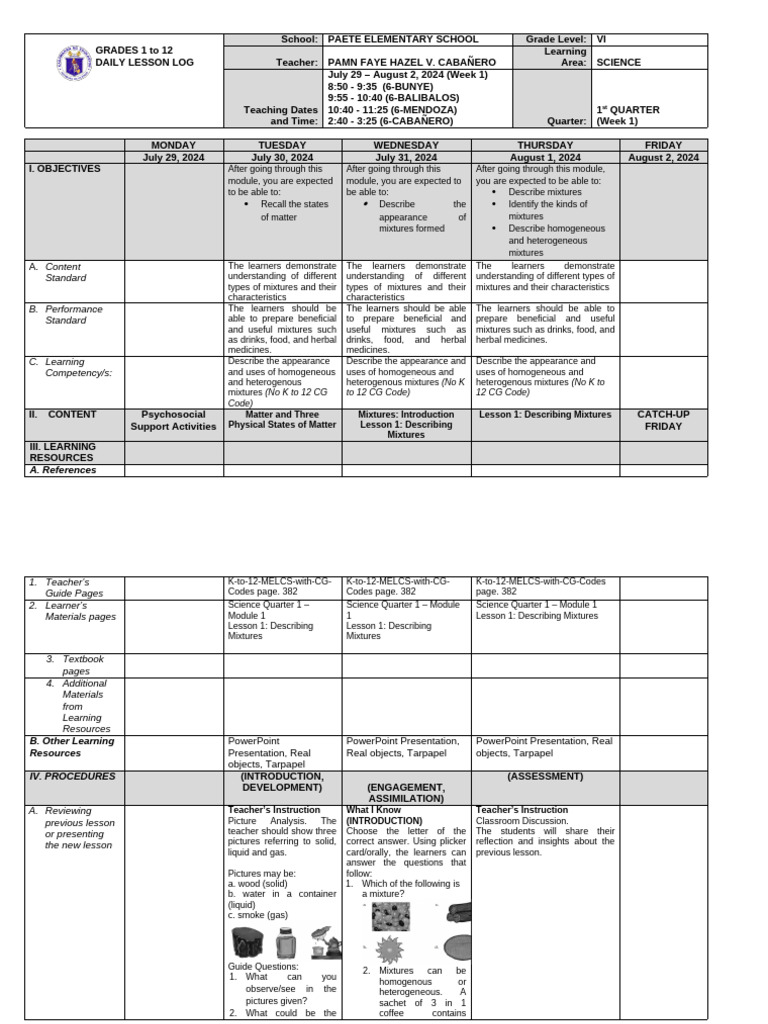 DLL Science Q1 WK1 | PDF