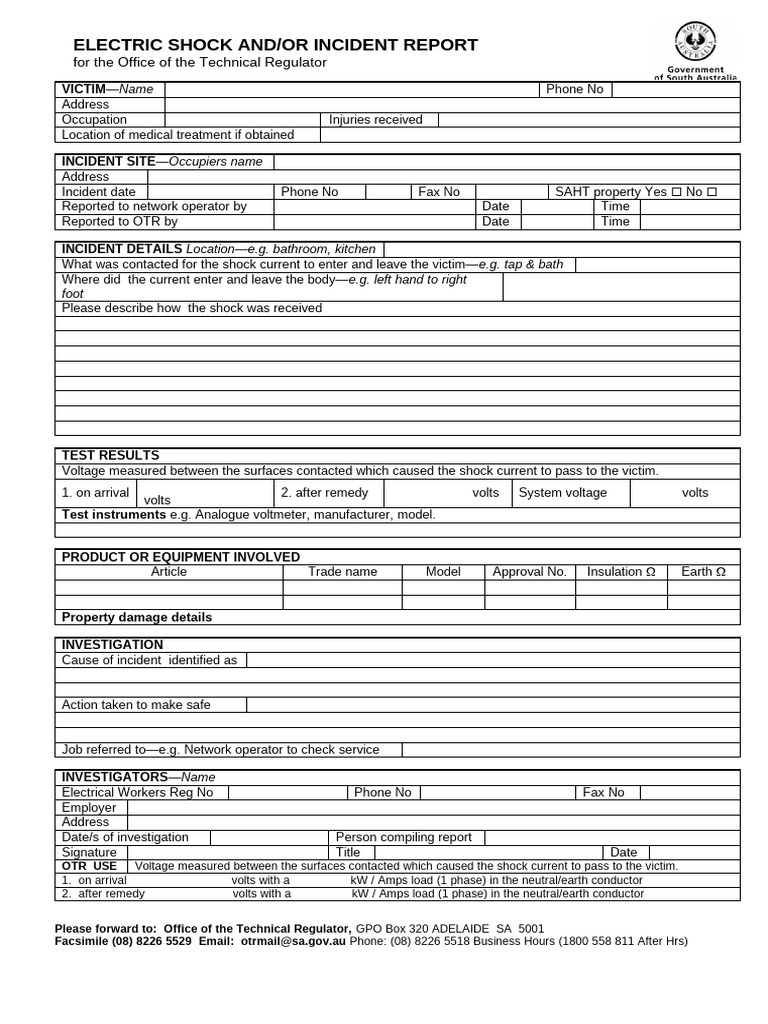 20.6 Electric Shock Incident Report Form OTR | PDF