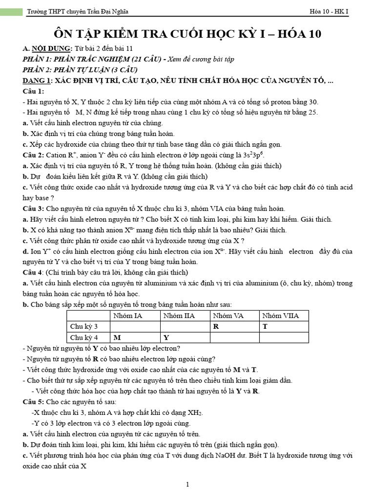 H10 - ÔN TẬP KIỂM TRA CUỐI HK1-2023 | PDF