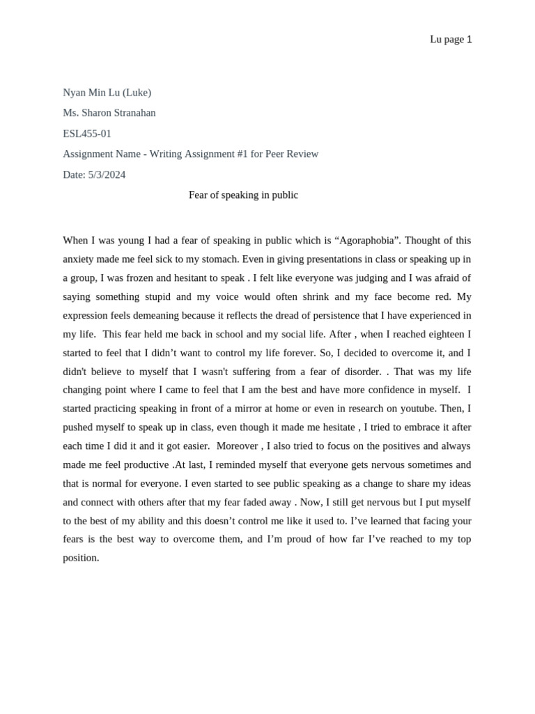 Writing Assignment - 1 For Peer Review | PDF | Wellness