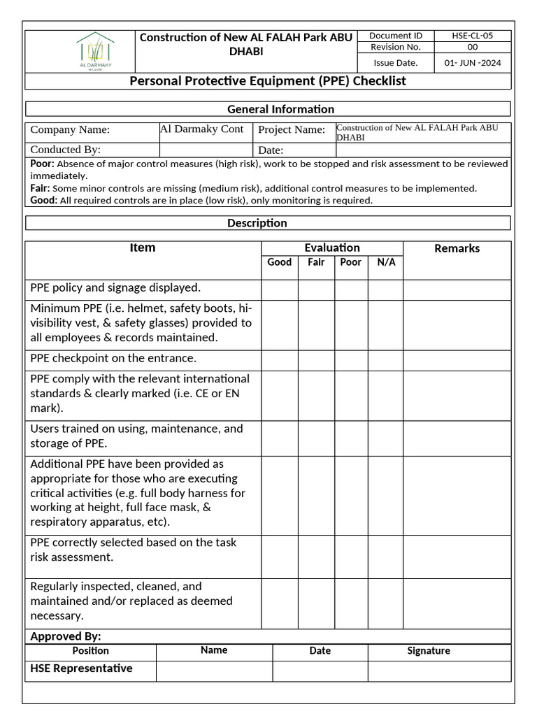 HSE-CL-05 Personal Protective Equipment (PPE) Checklist | PDF