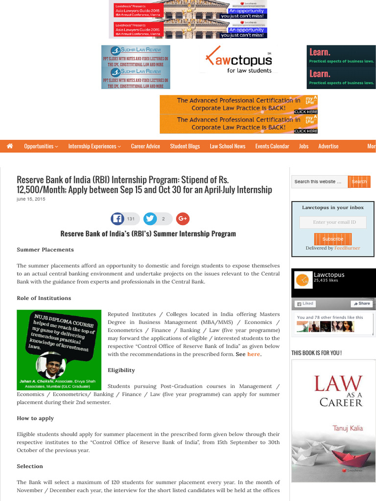 Reserve Bank of India (RBI) Internship Program | PDF