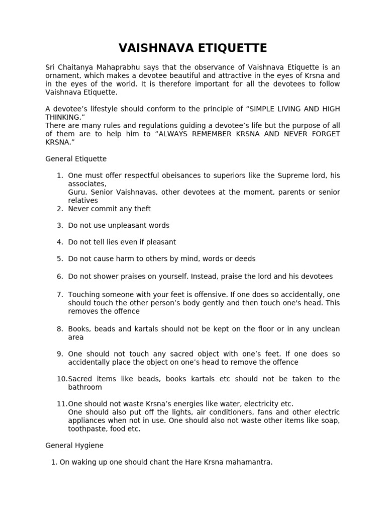 Vaishnava Etiquette Guidelines | PDF | Vaishnavism