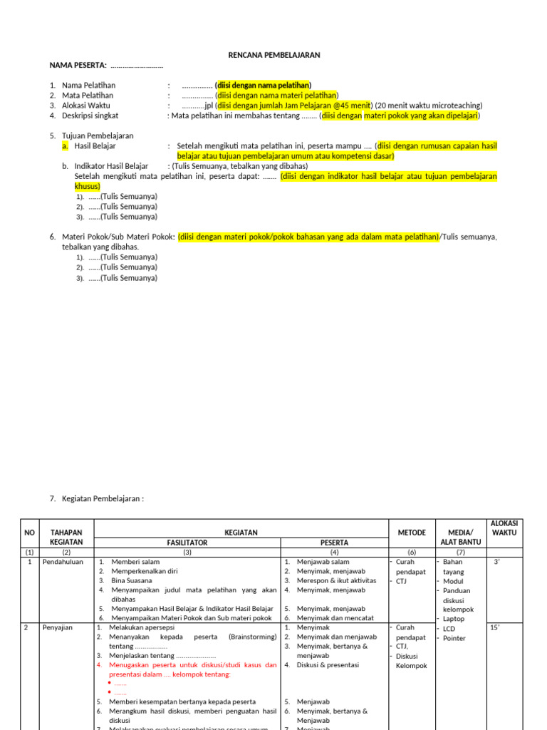 Contoh Format Rencana Pembelajaran (RP) | PDF