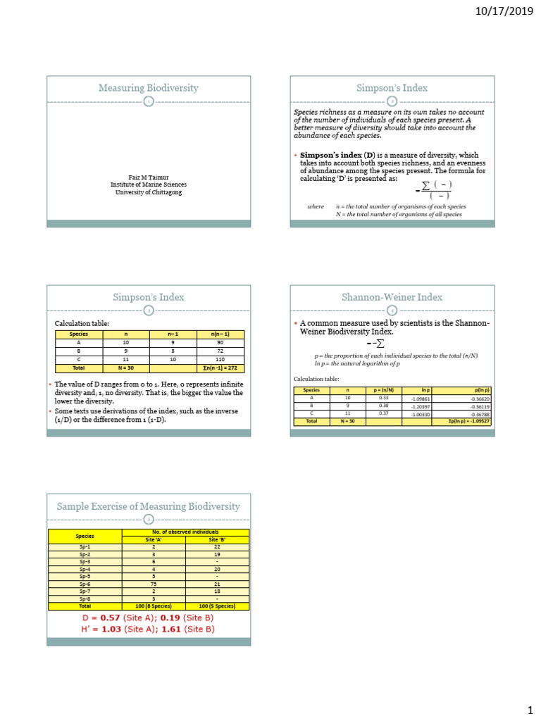 Measuring Biodiversity | PDF
