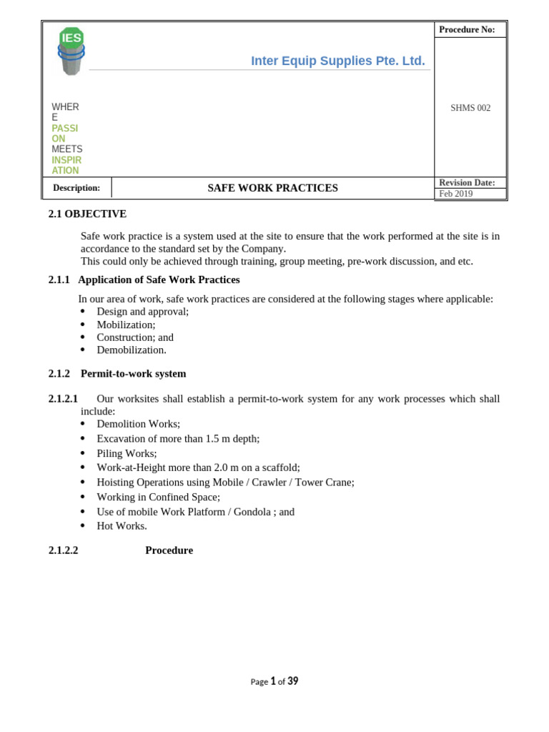 SHMS 002 - Safe Work Practices 33pg | PDF