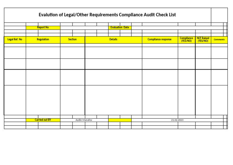 Evaluation of Legal, Other Requirements Compliance Form | PDF