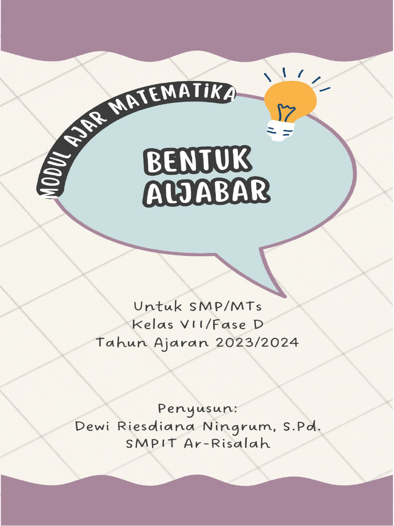 Modul Ajar Operasi Hitung Bentuk Aljabar Kelas 8 (1 Pertemuan) | PDF