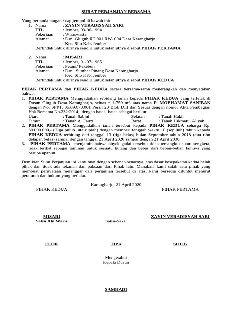 Surat Perjanjian Bersama Pdf