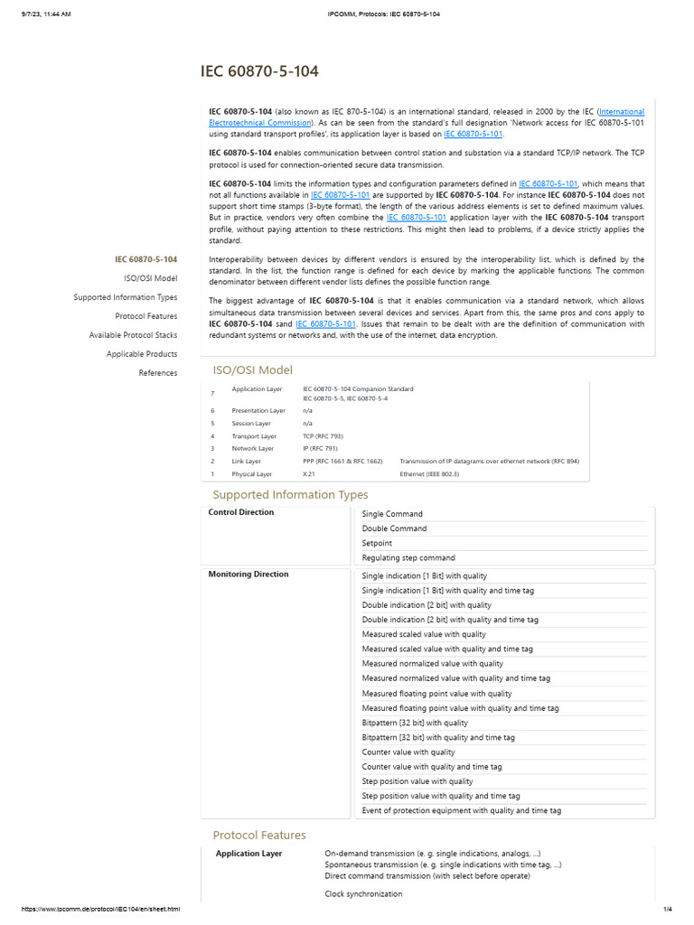 IPCOMM, Protocols - IEC 60870-5-104 | PDF