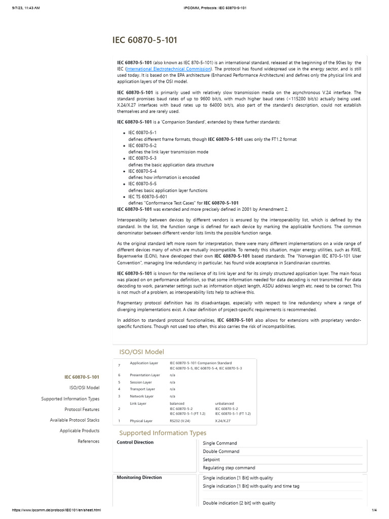 IPCOMM, Protocols - IEC 60870-5-101 | PDF
