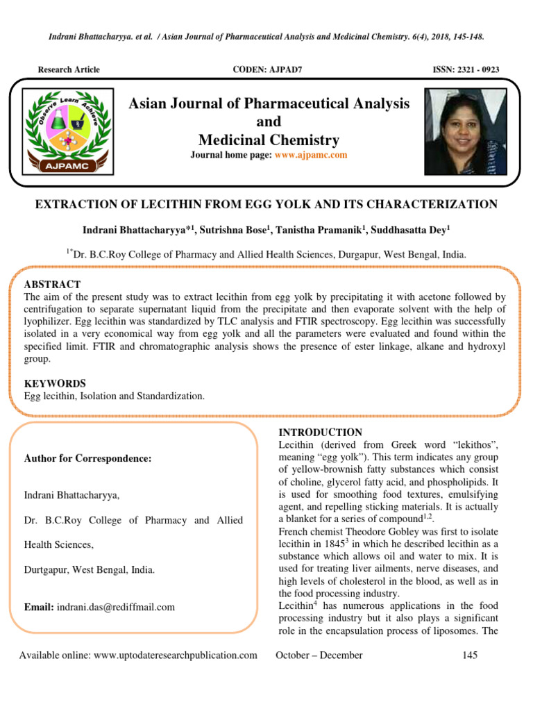 Extraction of Lecithin From Egg Yolk and Its Characterization | PDF